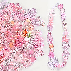 sjavocado 130pcs Acrylic Assorted Beads Flower Heart Butterfly Candy Beads Pastel Loose Beads Round Beads Bulk for Bracelets Jewelry Making DIY Plastic Crafts(Pink)
