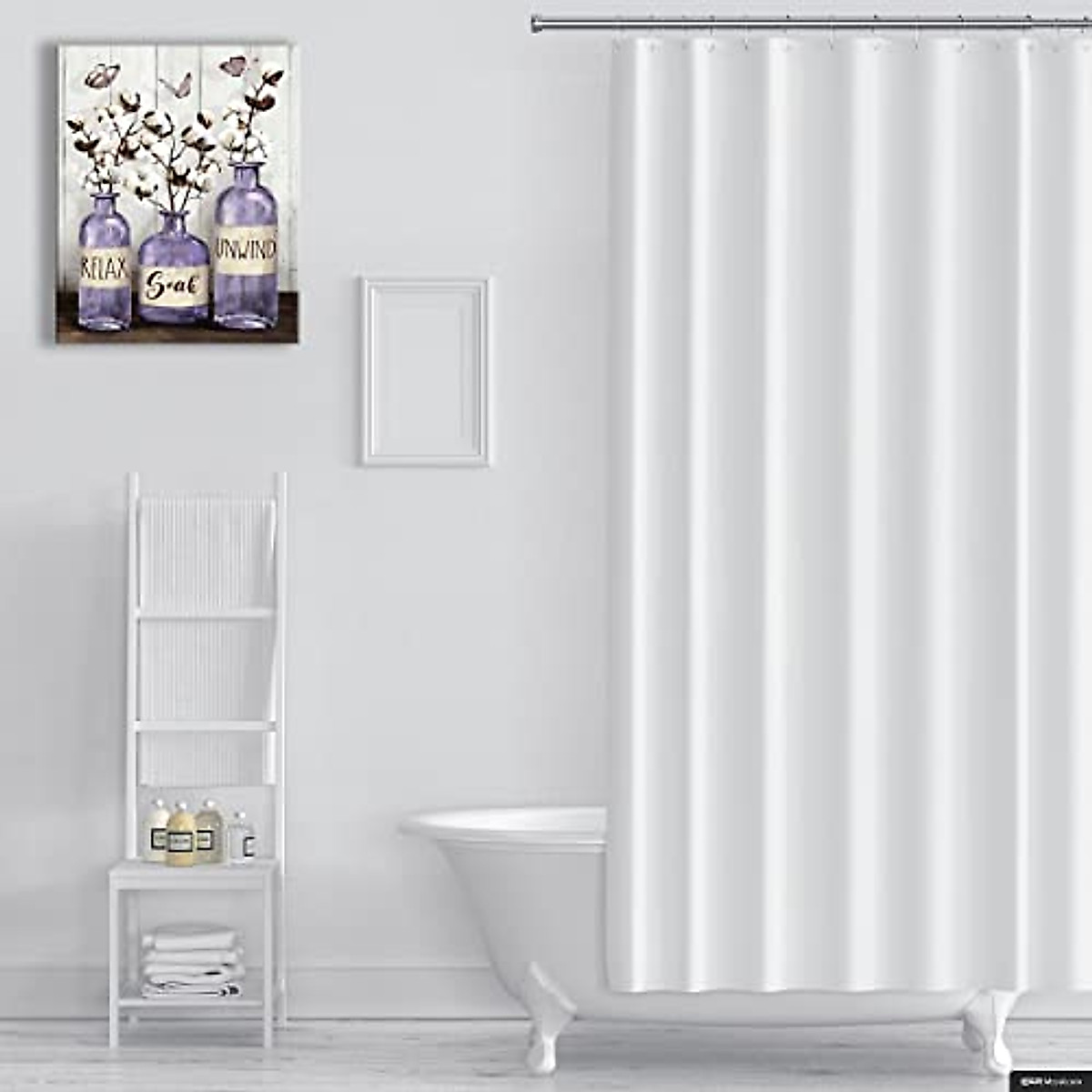 Purple Bathroom Decor Wall Art Rustic Cotton Flowers Bathroom Pictures for Wall Farmhouse Bathroom Canvas Prints Country Relax Soak Unwind Signs Painting Modern Home Artwork for Bathroom 12"x16"