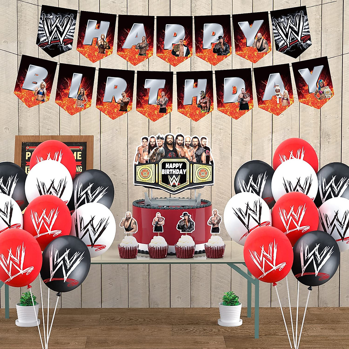 Wrestling Party Supplies Birthday Wrestling Party Decorations Set Include Banner Balloons Cake Tops