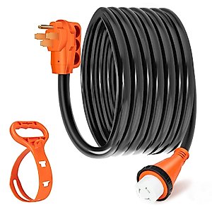 WELLUCK 50 Amp 25FT RV Power Extension Cord with Cord Organizer, Heavy Duty NEMA 14-50P to SS 2-50R RV Twist Locking Adapter Plug for RV Camper and Generator to House, 6/3+8/1 Gauge, ETL Listed