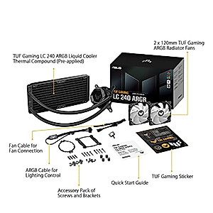 ASUS TUF Gaming LC 240 ARGB All-in-one Liquid CPU Cooler (Aura Sync, Dual TUF 120mm ARGB Radiator Fans with Fan Blade Groove Design)