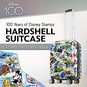 FUL Disney 100 22 Inch Carry On Rolling Luggage, 100 Years of Disney Stamps Hardshell Suitcase with Spinner Wheels, Multi