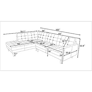 ASHCROFT Lucille Modern Living Room Top Leather Corner Sectional Couch in Cognac Tan