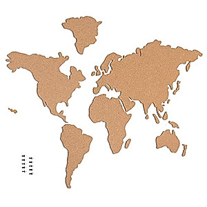 Navaris Cork Board World Map - Self-Adhesive Corkboard Continents for Wall to Pin, Plan and Document Travels - Includes 18 Cork Pieces and 10 Pins