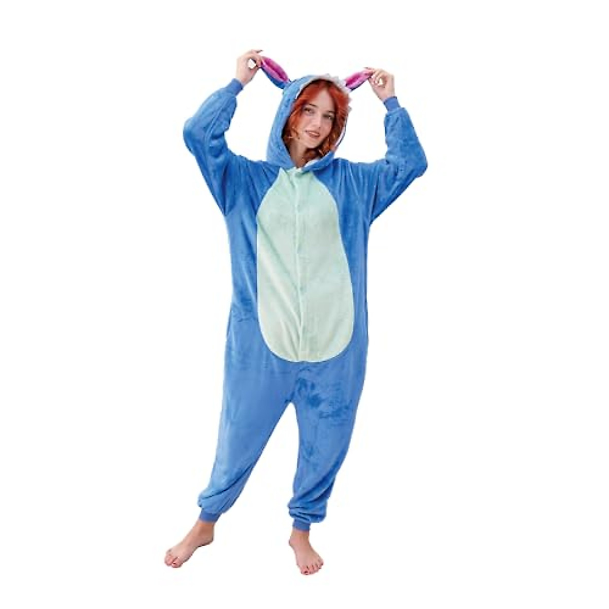 AwesomeFit Adult Animal Onesie Pig Cosplay Costume Halloween Pajamas (US, Alpha, X-Large, Regular, Regular, Blue)