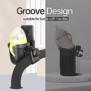 YUSOUWEY Stroller Cup Holder (2 in 1, with Phone Holder), Stability and Convenience Make Your Life Easier, Anti-Slip Clip, 360° Rotating, Suitable for Baby Strollers, Walkers, Shopping Carts