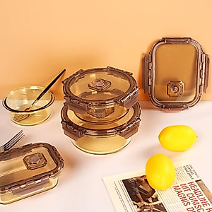 LIUYWYHCF Extra Large Glass Storage/Baking Containers with Lids (6 Pieces Total) Set of 3, Meal Prep Food Airtight and lunch Container, Microwave, Freezer and Dishwasher, Amber Round