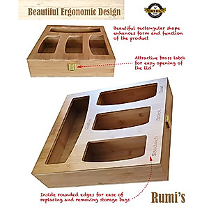 RUMI'S Ziplock Bag Storage Organizer for Drawer Bamboo Gallon, Quart, Sandwich, Great Value, Glad, Hefty Larger & More Practical Size: 13.5'' x 12.0'' x 3.0'' Inches. Golden Yellow 1 1.0 Count
