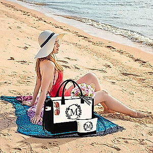 YOOLIFE Large Canvas Tote Bag for Women, Best Friend Birthday Gifts for Her Gifts Beach Bag Tote Mom Grandma October November Birthday Gifts Anniversary Teacher Gifts Wedding Gifts for Women Letter A