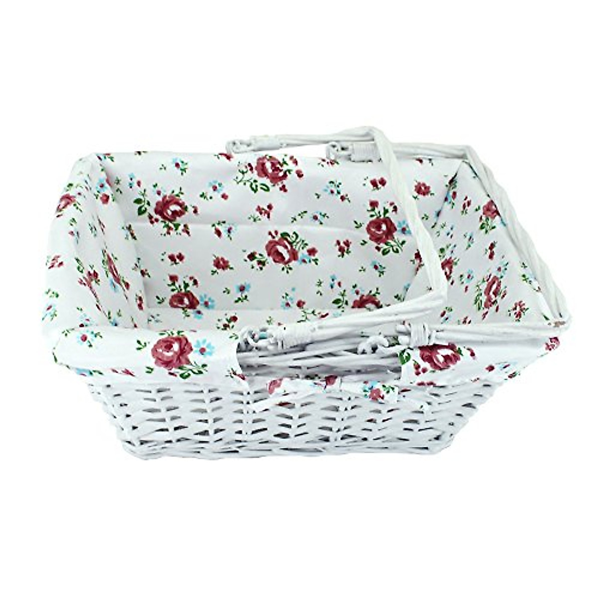 Wicker White Storage Gift Basket Willow Woven Picnic Basket with Double Folding Handles,Kingwillow. (White)