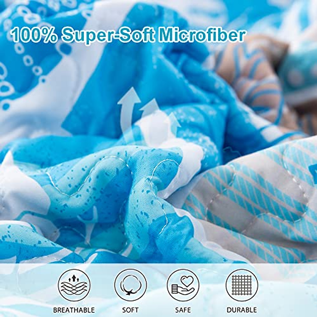 DJY Coastal Quilt Set King Coastal Blue Pattern Quilt Coverlet Set Soft Coastal Patchwork Bedspread with 2 Pillow Shams 3 Pieces Coastal Bedding Quilt Set for All Season 90"x 104"