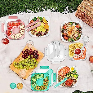 Triiter 55-oz Salad Lunch Box, Pink, BPA-Free Plastic, Leak-Proof, Convenient Compartments, Extra-Large Capacity
