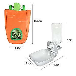 Rabbit Hay Feeder Bag Guinea Pig Food Fabric Bag Hanging Feeding Sack Storage Hay Dispenser with Pet Water Bowl for Rabbit Guinea Pig Chinchilla Hamster