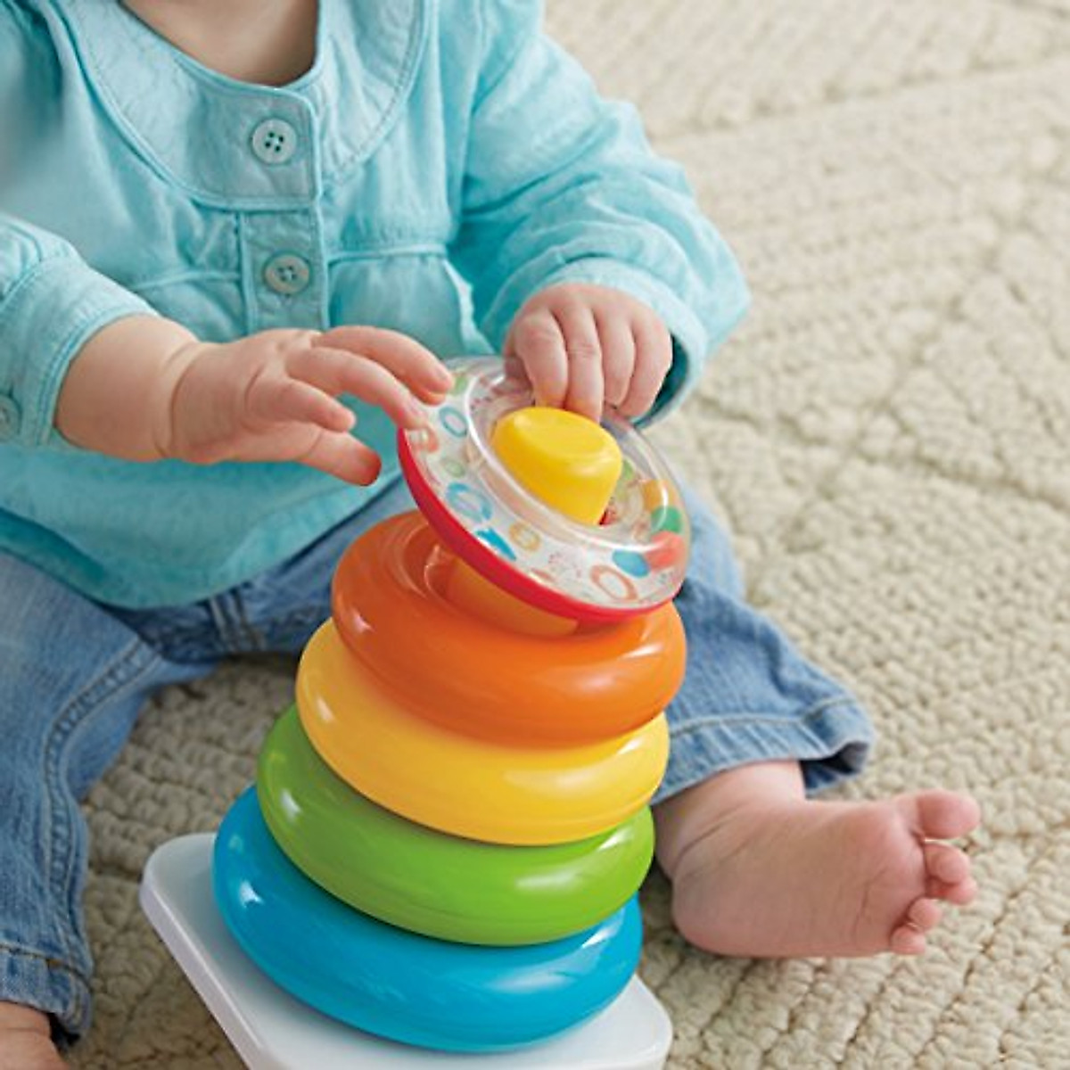 Fisher-Price Infant Gift Set with Baby’s First Blocks (10 Shapes) and Rock-a-Stack Ring Stacking Toy for Ages 6+ Months (Amazon Exclusive)