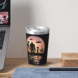 12oz Tumbler Bigfoot Moon Sasquatch Ufo Stainless Steel Cup With Straw And Lid Spill Proof Bulk Double Wall Vacuum Reusable Water Tumblers For Cold Hot Drink