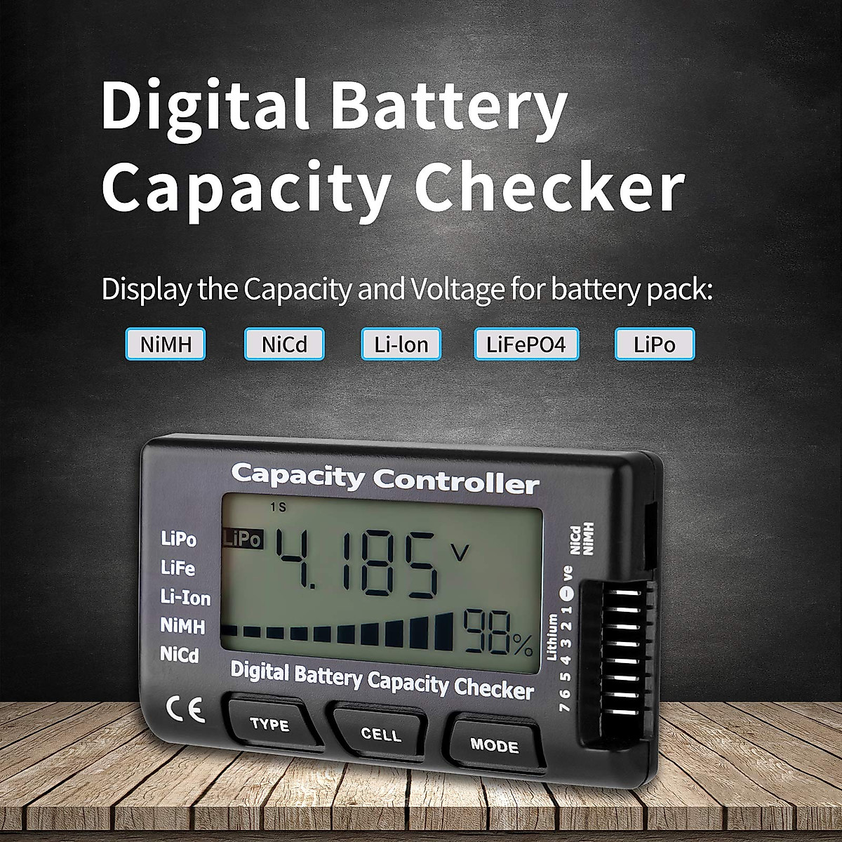 Digital Battery Capacity Tester, Battery Capacity Voltage Checker Controller Tester with LCD for LiPo Life Li-ion NiMH Battery