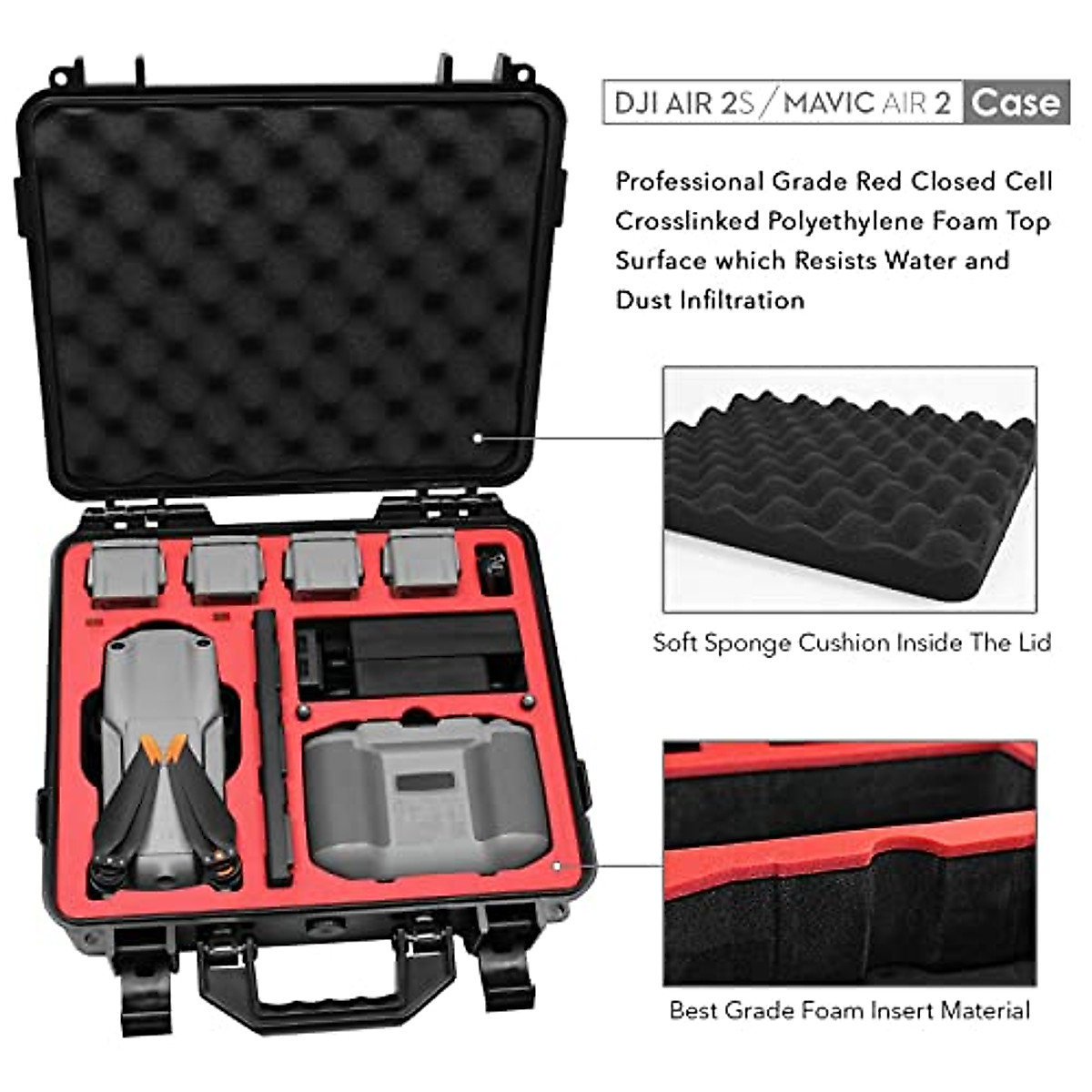 SYMIK A310-MA2 Waterproof Hard Carrying Case for DJI Air 2S / Mavic Air 2 Drone / Fly More Combo; Rugged Professional Case with Complete Protection