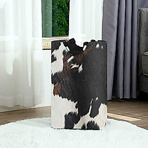 Ruio Laundry Hamper Basket Storage Bag Foldable Clothes Bag Cowhide Farmhouse Decor Folding Washing Bin Clothes Hamper Large Basket