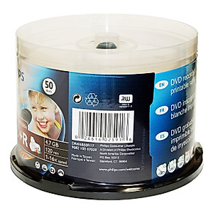 Philips White Inkjet Printable 16X DVD+R Media 50 Pack in Cake Box (DR4I6B50F/17)