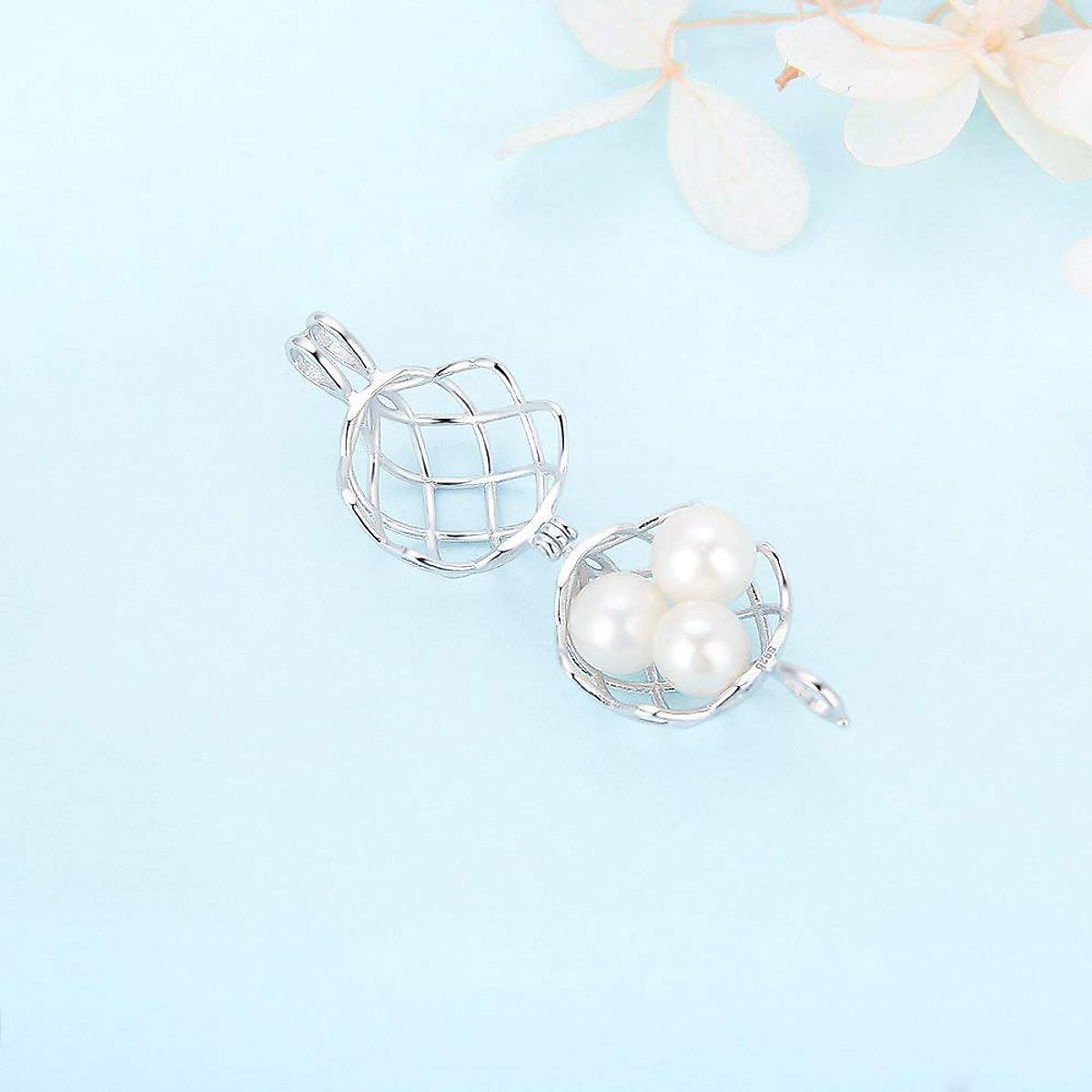 LGSY Sterling Silver Twisted Ball Cage Pendant for Pearl Jewelry Making, DIY Charms for Adorable Gift