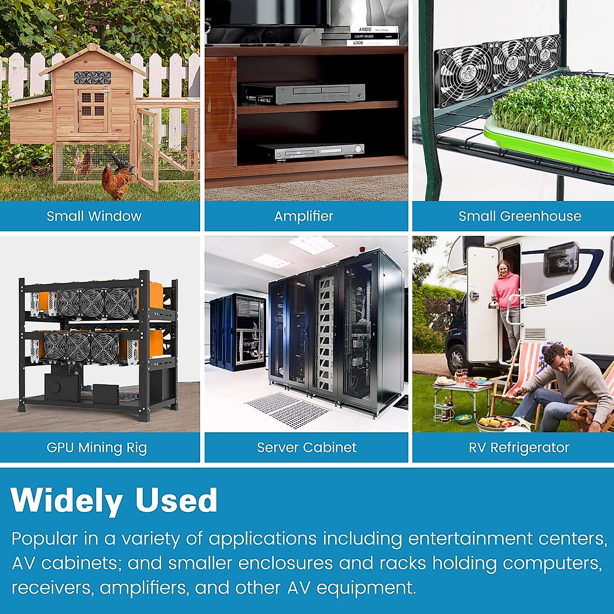 GDSTIME Big Airflow 3 x 120mm Fans DC 12V Powered Fan with AC 110V - 240V Speed Control, Cabinet Chassis Cooling Fan, Server Workstation Cooling Fan