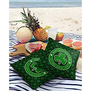 Outdoor Pillow Covers Waterproof, Round Green Lucky Clover Throw Pillowcase Decorative Cover, Saint Patrick Checker Backdrop Garden Cushion Case Set of 2 for Sofa, Couch, Tent, Patio 18"x18"