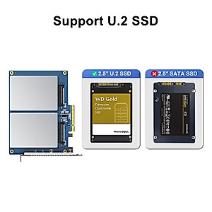 PCIe to SFF-8639 Adapter, PCIe 3.0 X8 to Dual U.2 SFF-8639 Ports, for 2.5" U.2 NVMe SSD or 2.5" SATA SSD