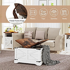 oneinmil Modern Farmhouse Coffee Table, Square Wood Center Table with Large Storage Space, Metal Corners, Z Shape, White