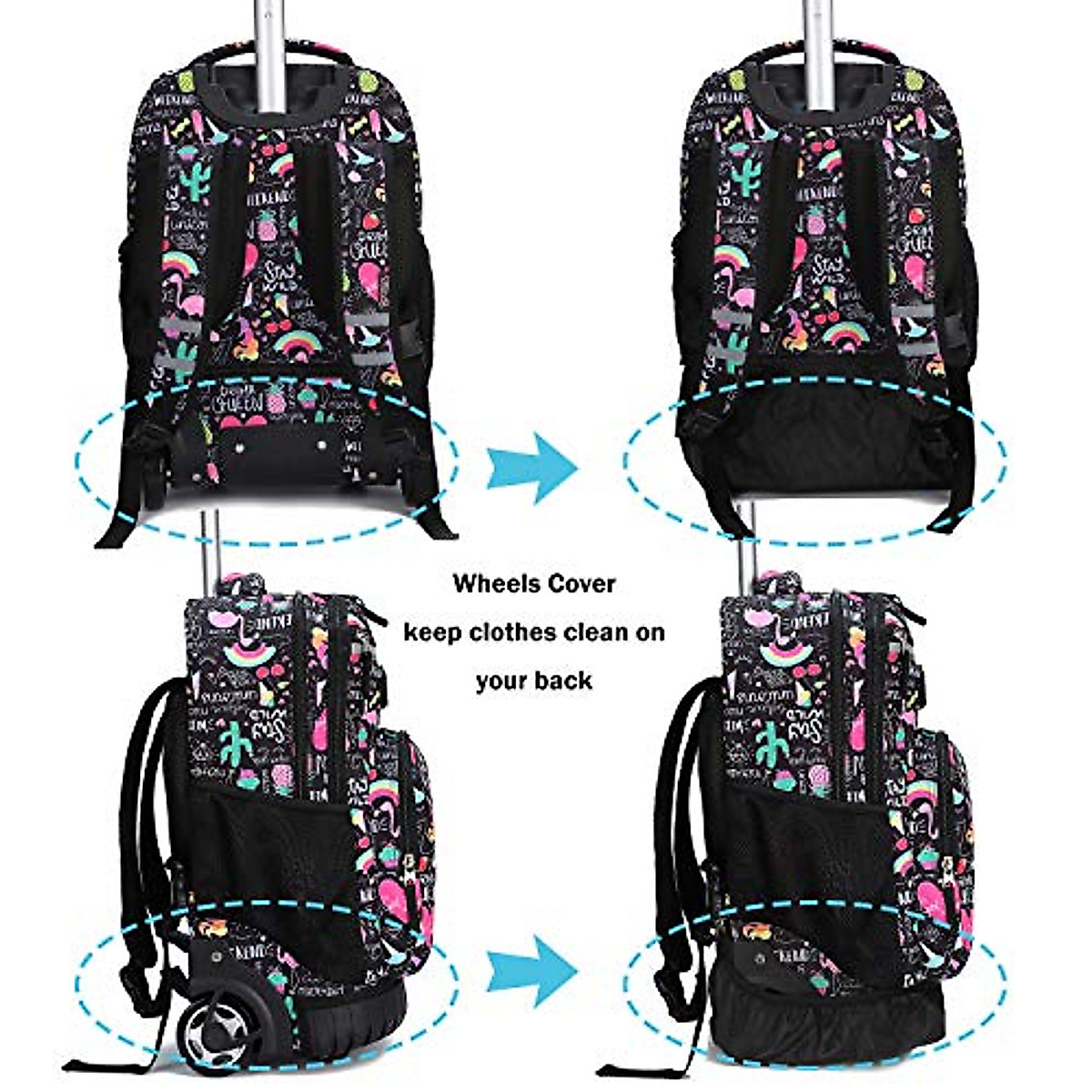 Tilami Rolling Backpack 19 inch with Lunch Bag Wheeled Laptop Backpack, Ins