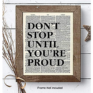 Motivational Don't Stop Dictionary Art, Wall Decor Picture - 8x10 Upcycled Home Decoration Poster Print for Office, Apartment, Living Room, Gym, Studio - Inspirational Gift for Entrepreneur, Athlete