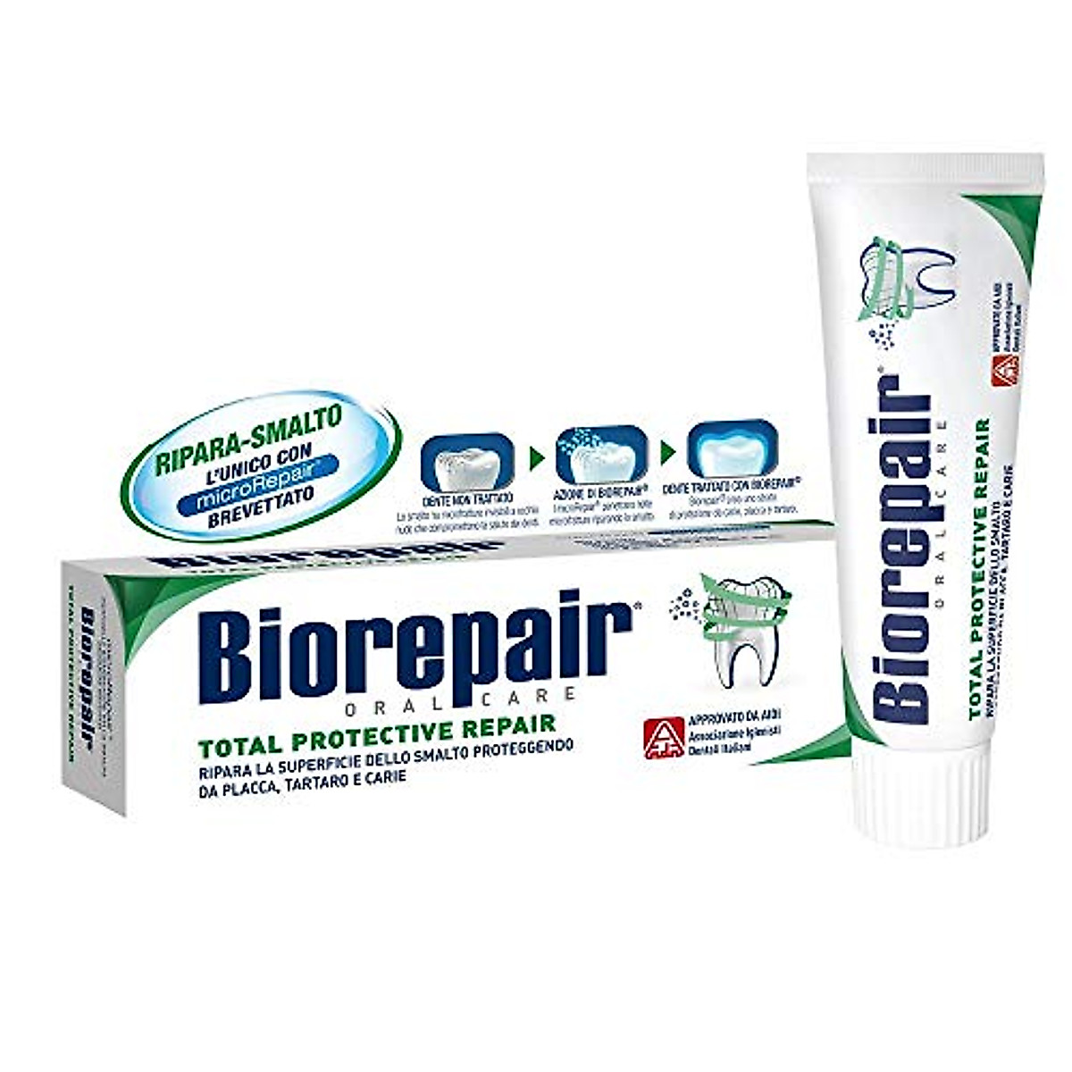 Biorepair: "Total Protective Repair" Toothpaste with microRepair * 2.5 Fluid Ounce (75ml) Tube * [ Italian Import ]