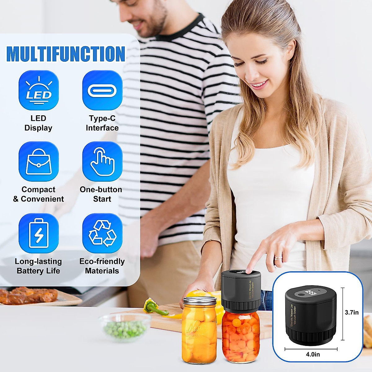 Electric Mason Jar Vacuum Sealer Kit for Regular & Wide Mouth Mason Jar, Automatic Jar Vacuum Sealer Machine for Food Save