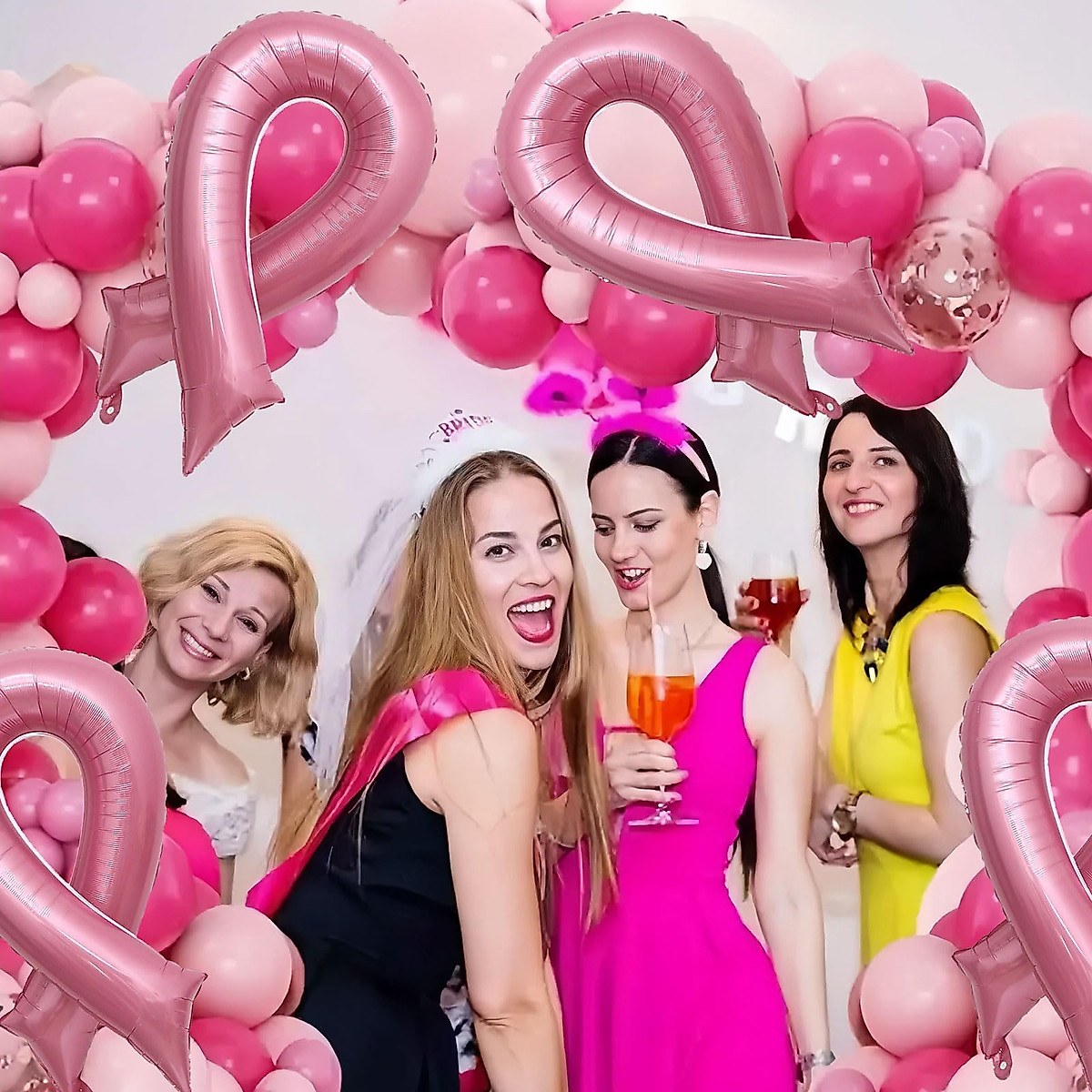 FULANSI Breast Cancer Balloons Pink Ribbon Balloons Breast Cancer Awareness Party Balloons Decorations Larger Aluminum Foil Balloons Set for Fundraisers Charity Party Decor Supplies 4pcs