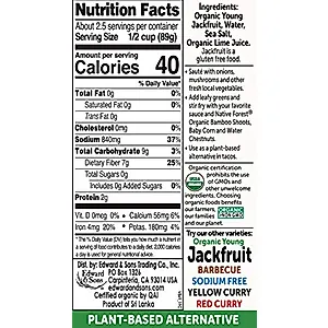 Native Forest Organic Young Jackfruit – Great Meatless Alternative, Plant Based Meat, Non-GMO Project Verified, USDA Organic – Original, 14 Oz (Pack of 6)