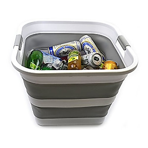 SAMMART 35L(9.2 gallon) Set of 2 Collapsible Plastic Laundry Basket-Square Tub/Basket-Foldable Storage Container-Portable Washing Tub-Space Saving Hamper,Water capacity 28L(7.4 gallon) (2, Grey)