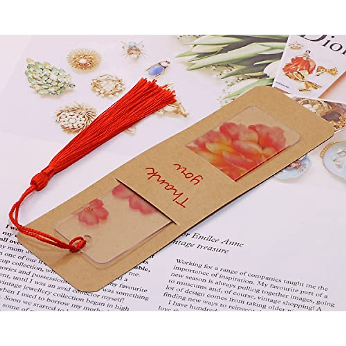 Penta Angel Acrylic Bookmark Holder 50Pcs Blank Display Kraft Card Bookmark Sleeves for Small Business Packaging Christmas Party Gift (50)
