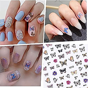 Starry Sky Series Nail Stickers for Nail Art - 3D Self Adhesive Nail Decals Black White Butterfly Star Moon Nail Design Stickers Constellation Meteor Decals DIY Nail Decorations for Women, 6Sheets