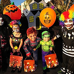 Cqueni Halloween Trick or Treat Candy Bags LED Light Up Pumpkin Bucket, Collapsible Reusable Candy Basket, Fabric Tote Gift Bags for Halloween Parties