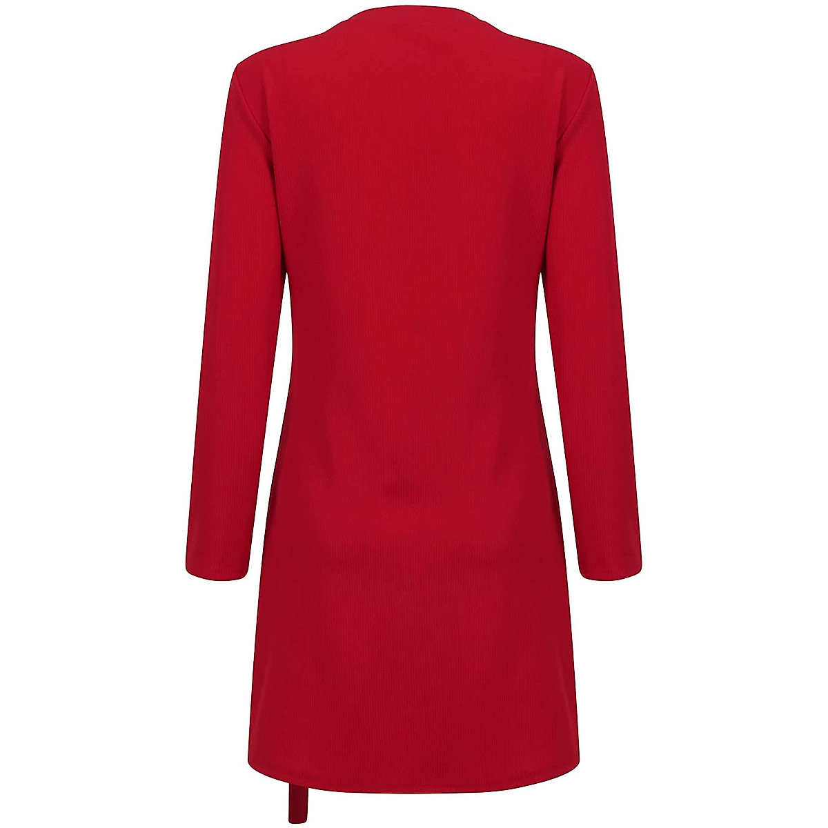 Omoone Women's Sexy Vneck Tshirts Tops Half Zip Long Sleeve Sweater Dress High Split Shirt Blouses Knitted Pullover Top (2868-Red-XL)