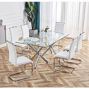 JUFU Home Dining Chairs Set, 6Pcs Armless Kitchen Chairs with PU Leather Seat,High Back for Living Room, Office