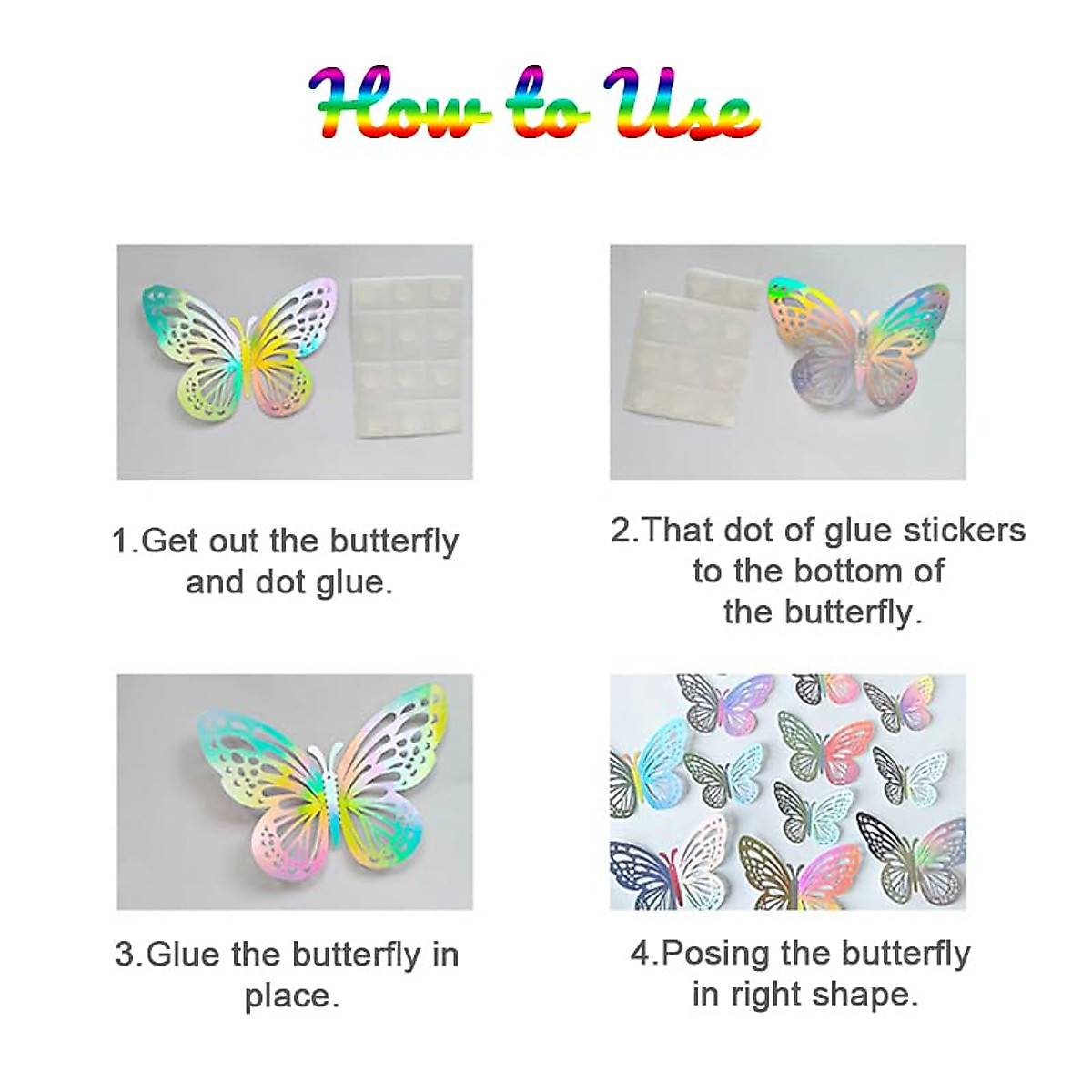 48Pcs 3D Butterfly Wall Stickers Laser Silver Butterfly Decors 4 Styles 3 Sizes Removable Butterfly Decorations Perfect for Birthday Wedding Party Classroom Girls Bedroom Decor