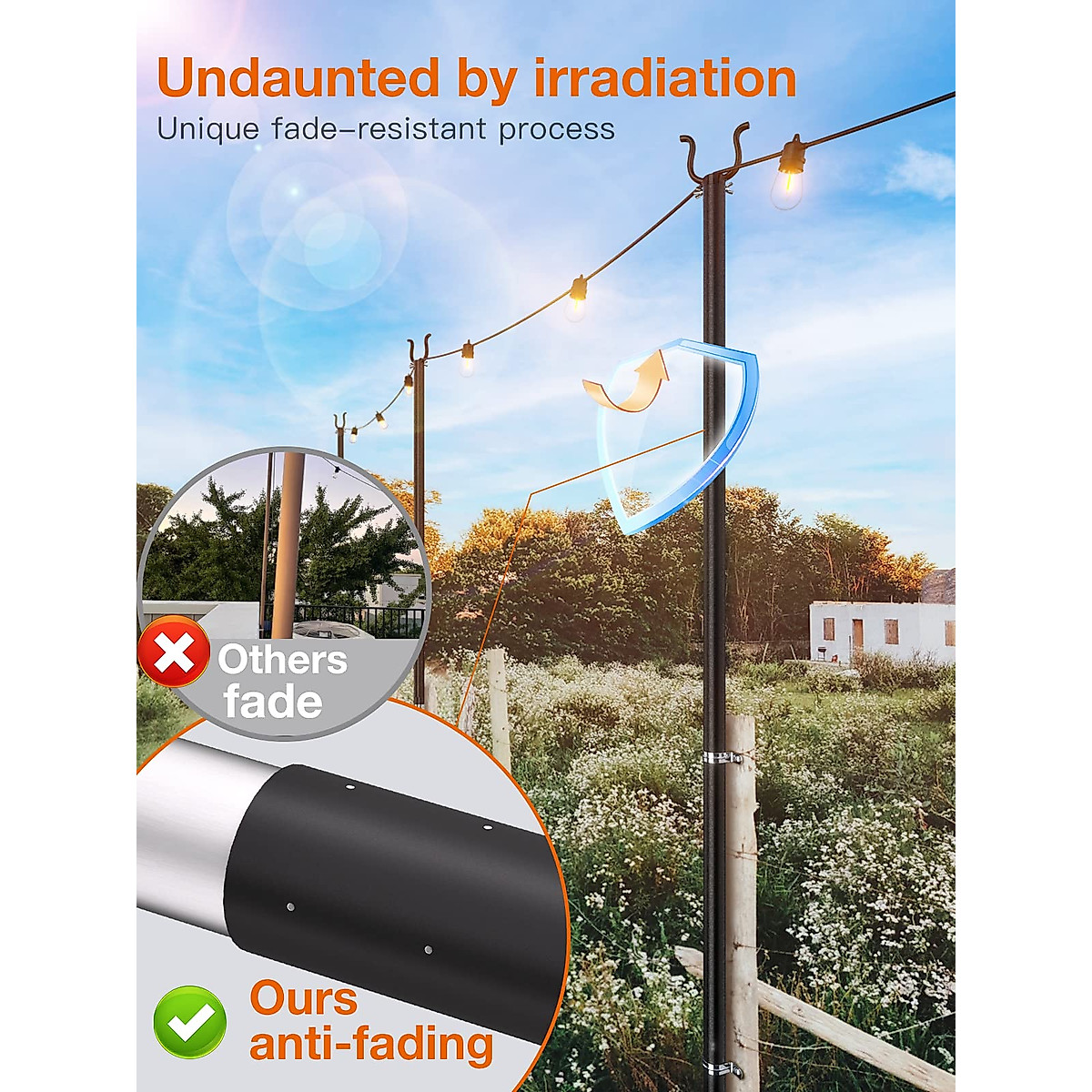 addlon 4 Pack String Light Poles Pro 10ft, Aluminum Waterproof Harder Outdoor Poles with Hooks for Hanging, Patio, Garden, Wedding, Parties - Classic Black