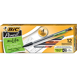 BIC Xtra-Life Mechanical Pencil, Clear Barrel, Medium Point (0.7mm), 12-Count , Black