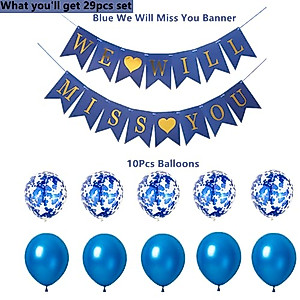 Vindeex We Will Miss You Supplies Kit, We Will Miss You Banner, 10Pcs Balloons, 12Pcs Swirl, 6Pcs Pom for Retirement Farewell Going Away Office Work Party Decorations Blue Gold