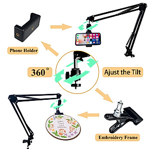 YUBAIHUI Embroidery Hoop Stand, 360° Adjustable Metal Embroidery Hoop Holder, Rotated Cross Stitch Stand, Cross Stitch Supplies Accessories
