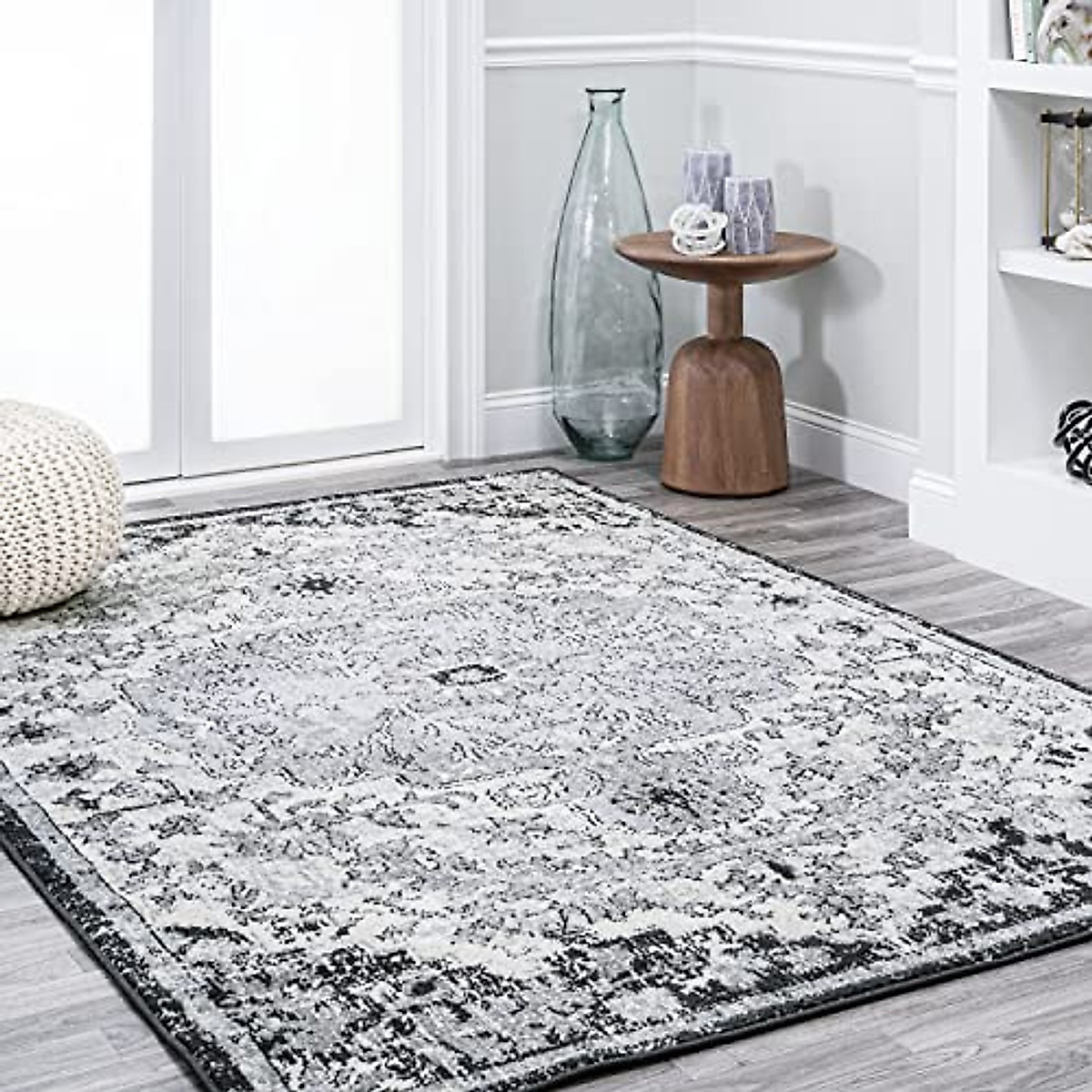 JONATHAN Y BMF112A-4 Anaise Ornate Boho Medallion Indoor Area-Rug Bohemian Floral Easy-Cleaning High Traffic Bedroom Kitchen Living Room Non Shedding, 4 X 6, Gray/Black/Cream