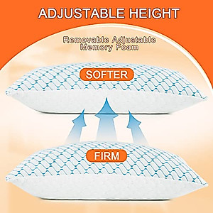 VAINOC Memory Foam Pillows Standard Size Set of 2, Adjustable Cooling Pillow for Side Back Stomach Sleepers  with Washable Removable Cover