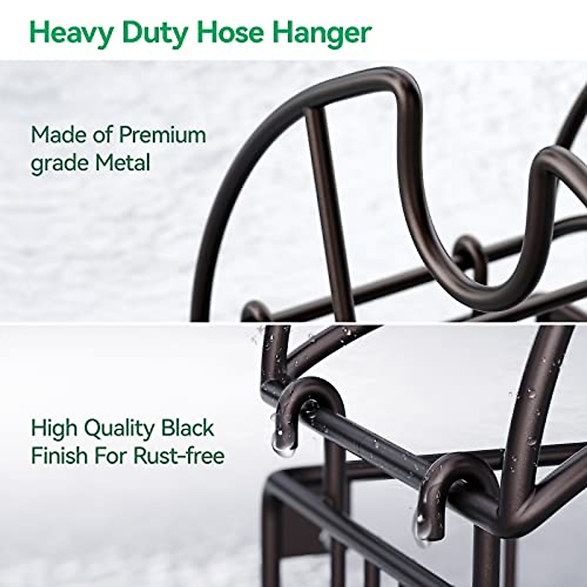 Hose Reel Garden Hose Holder,Water Hose Holder Wall Mount,Heavy Duty Metal Hose Hanger with Tool Storage Basket,Outdoor Hose Stands for Outside Garden Yard Garage