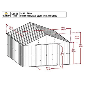 Arrow Sheds Classic 12' x 14' Outdoor Padlockable Steel Storage Shed Building, Charcoal