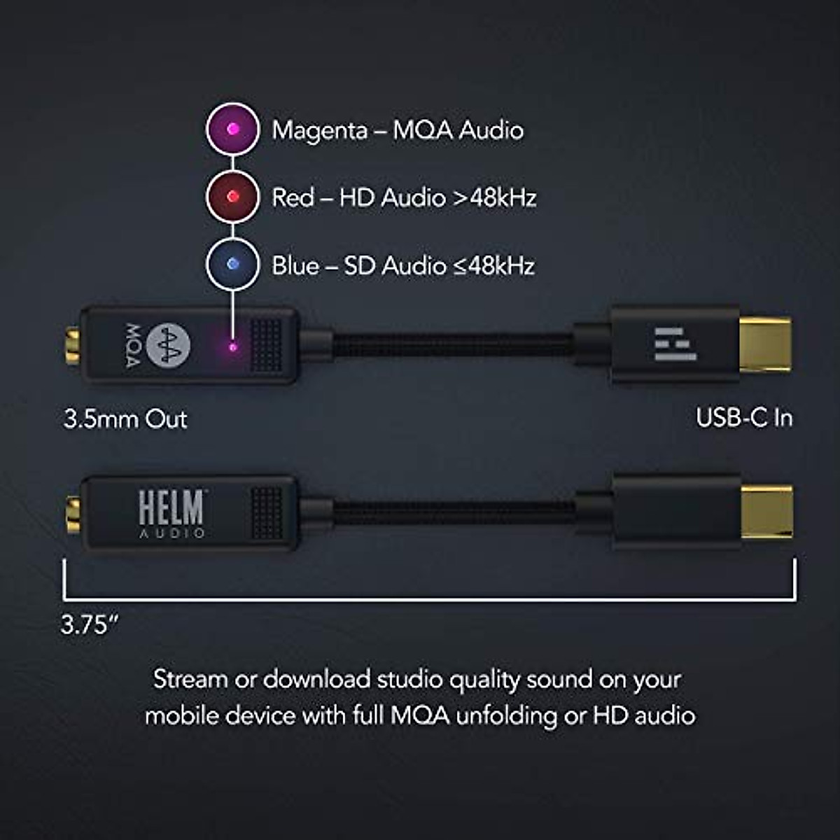 HELM Audio Bolt DAC/AMP, USB-C Portable High-End DAC/Headphone Amplifier with MQA Playback. Mobile Studio Sound for Android, iOS and PC. USB-C to 3.5mm Audio, THX Certified